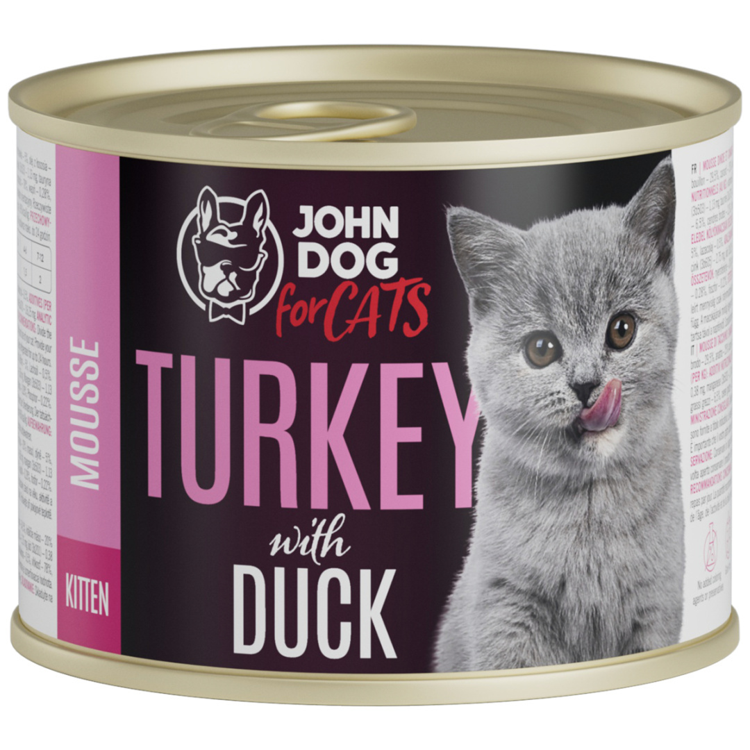 John Dog for Cats Kitten mus indyk i kaczka - karma mokra dla kociąt ...
